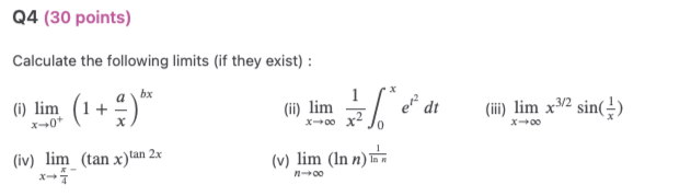 Solved Q4 ﻿Calculate the following limits (if they exist) | Chegg.com