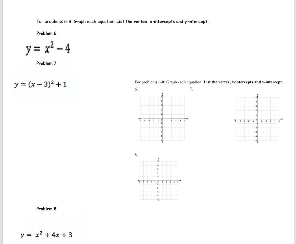 Solved For problems 6-8: Graph each equation. List the | Chegg.com