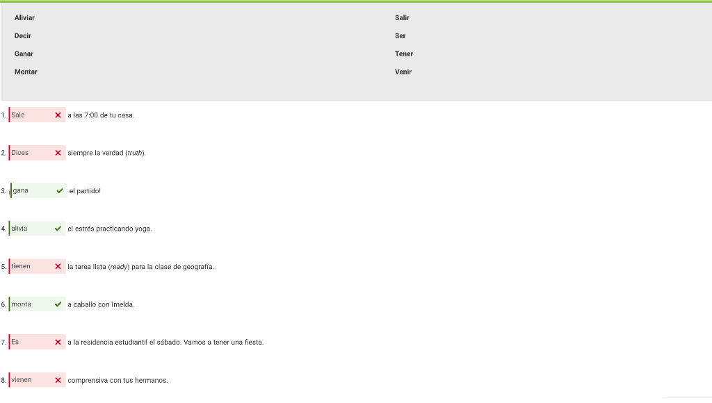I need help with this Spanish HW. Ive tried several | Chegg.com