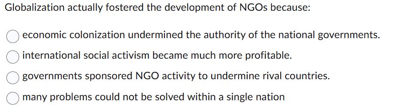 Solved Globalization actually fostered the development of | Chegg.com