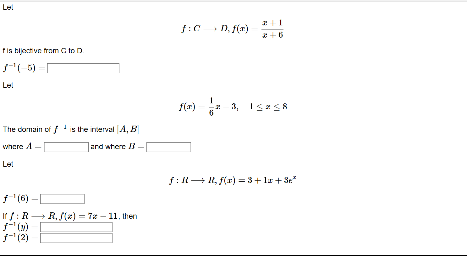 Solved Let 1 f: C D, f(x) x 6 f is bijective from C to D. | Chegg.com