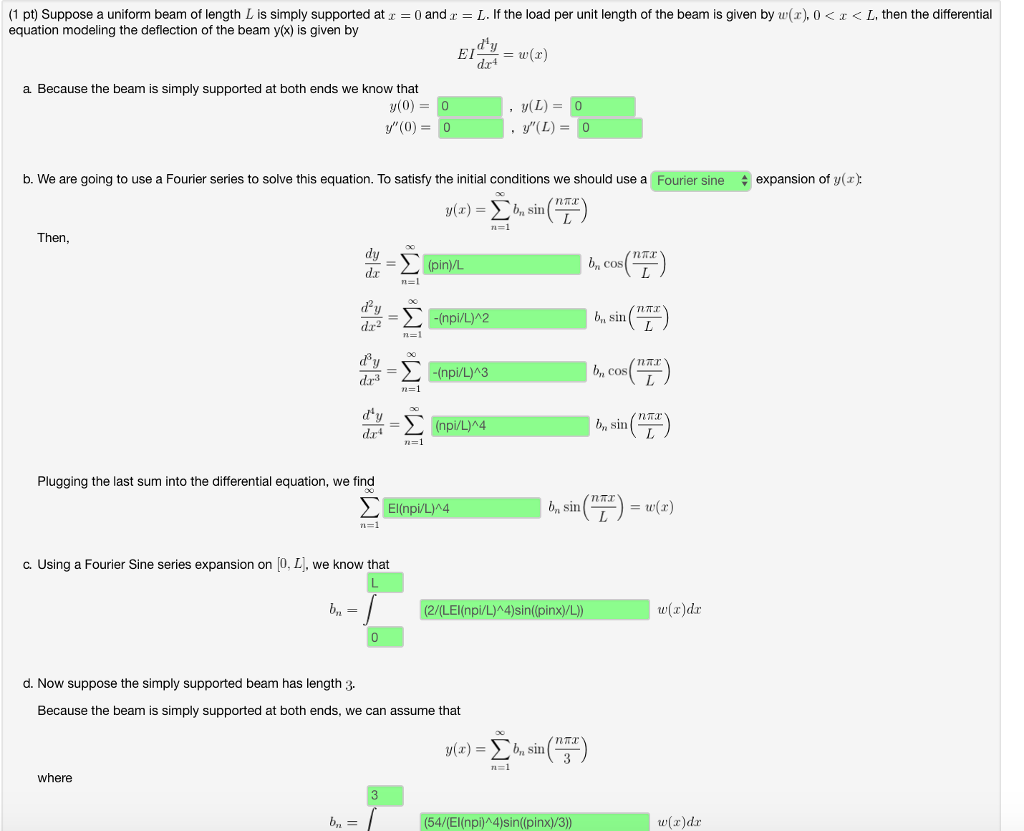 Solved (1 pt) Suppose a uniform beam of length L is simply | Chegg.com