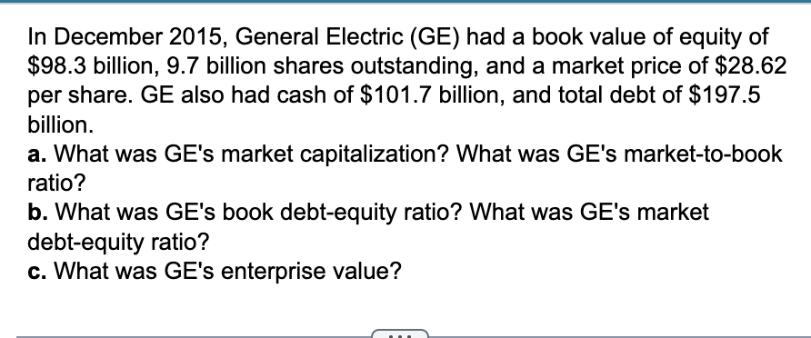 Solved In December 2015, General Electric (GE) had a book | Chegg.com