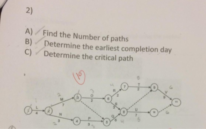 Solved 2) A) Find the Number of paths B) Determine the | Chegg.com