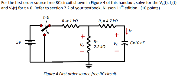 Solved For the first order source free RC circuit shown in | Chegg.com