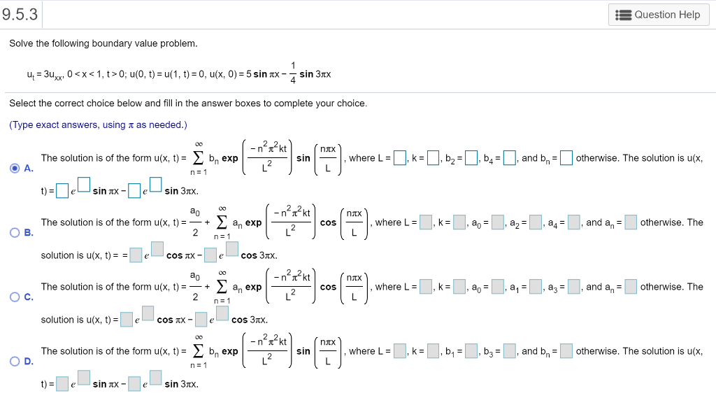 Solved 9.5.3 Question Help Solve the following boundary | Chegg.com