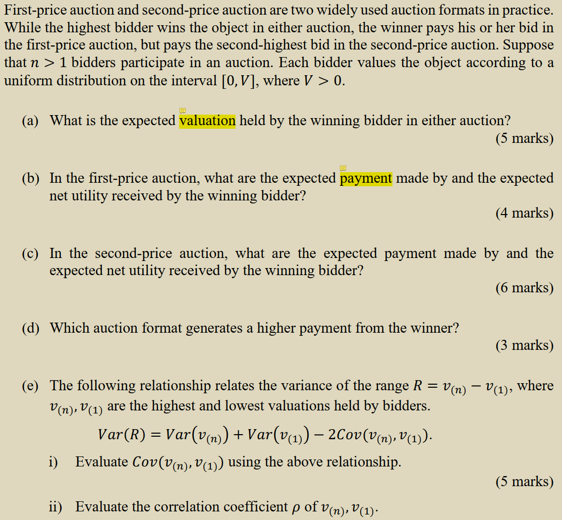 Solved First Price Auction And Second Price Auction Are Two