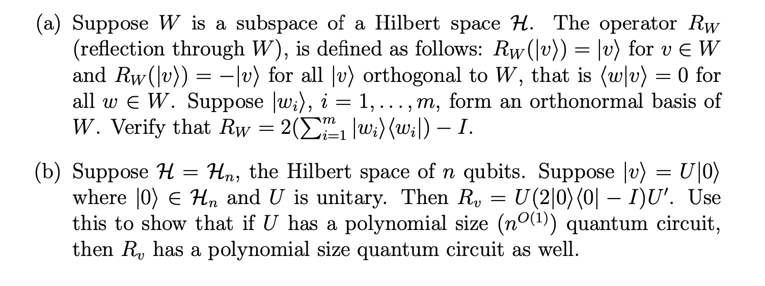 Solved (a) Suppose W is a subspace of a Hilbert space H. The | Chegg.com