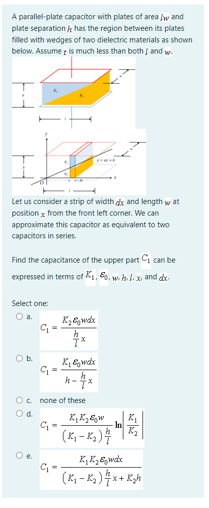Solved A parallel-plate capacitor with plates of area lw and | Chegg.com