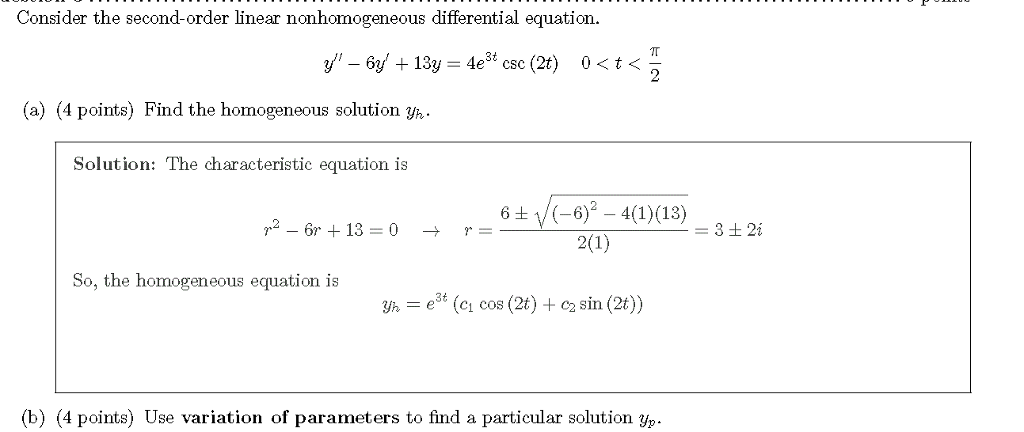 Solved Consider the second-order linear nonhomogeneous | Chegg.com