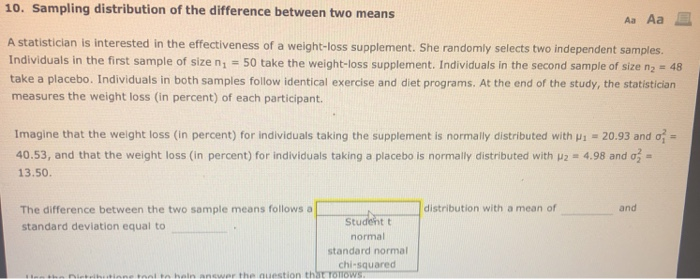 Solved 10. Sampling distribution of the difference between | Chegg.com