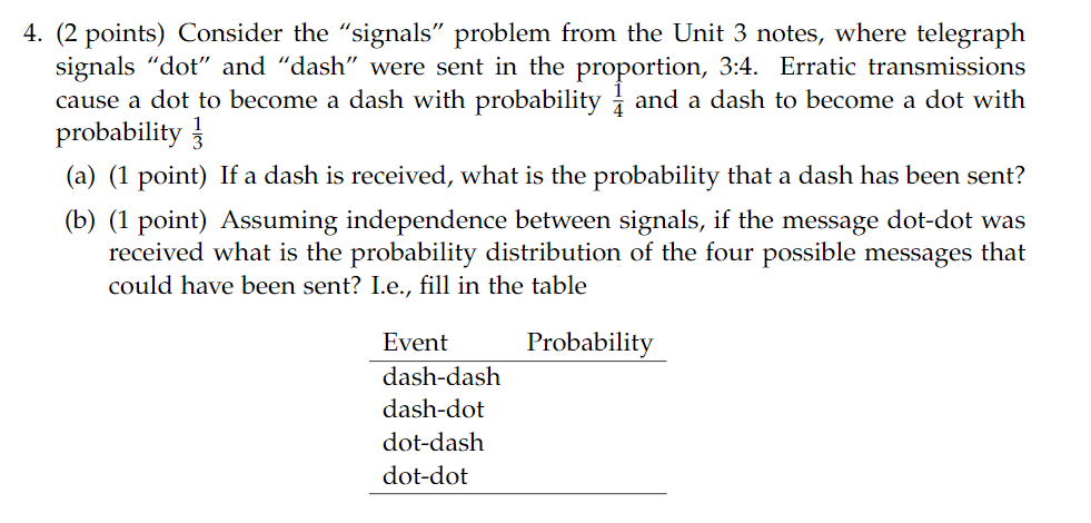 4. (2 points) Consider the "signals" problem from the | Chegg.com