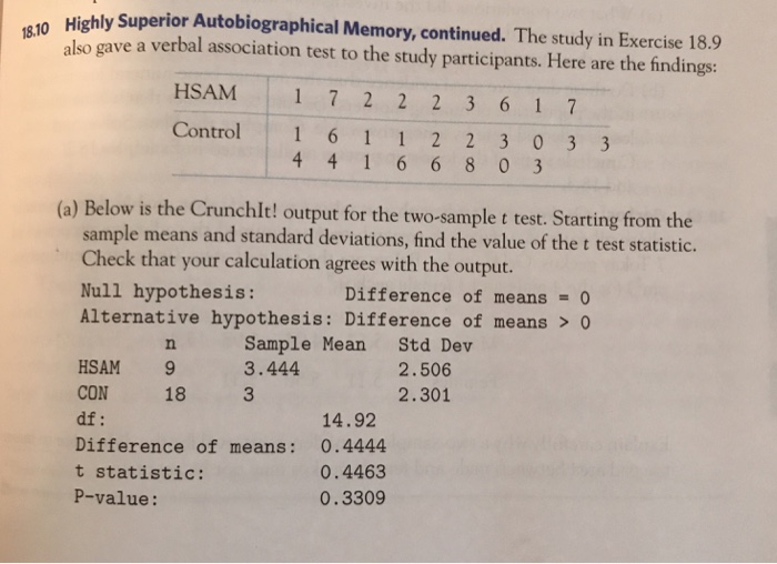 Solved Highly Superior Autobiographical Memory, continued. | Chegg.com