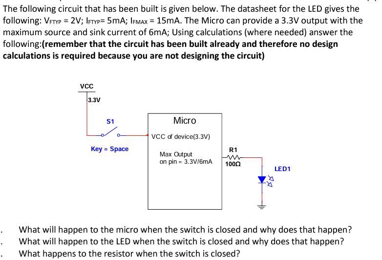 Solved The following circuit that has been built is given | Chegg.com