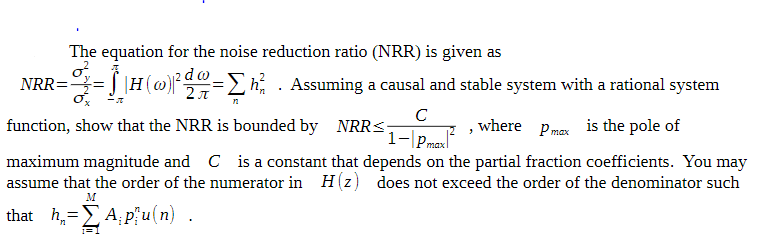 The equation for the noise reduction ratio (NRR) is | Chegg.com