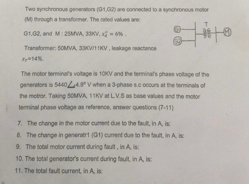 Solved Two synchronous generators (G1,G2) are connected to a | Chegg.com