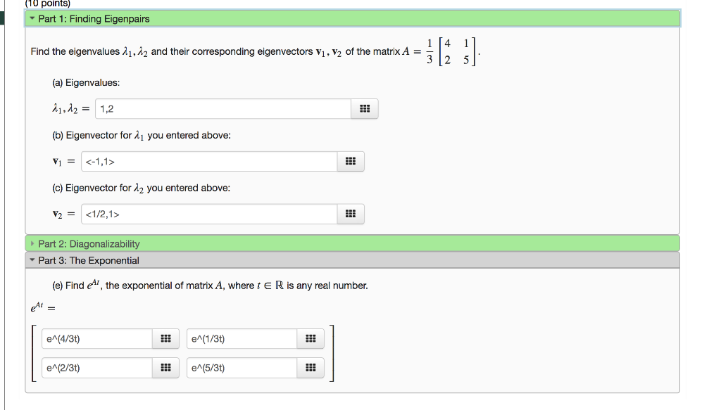 Solved 10 points) Part 1: Finding Eigenpairs Find the | Chegg.com