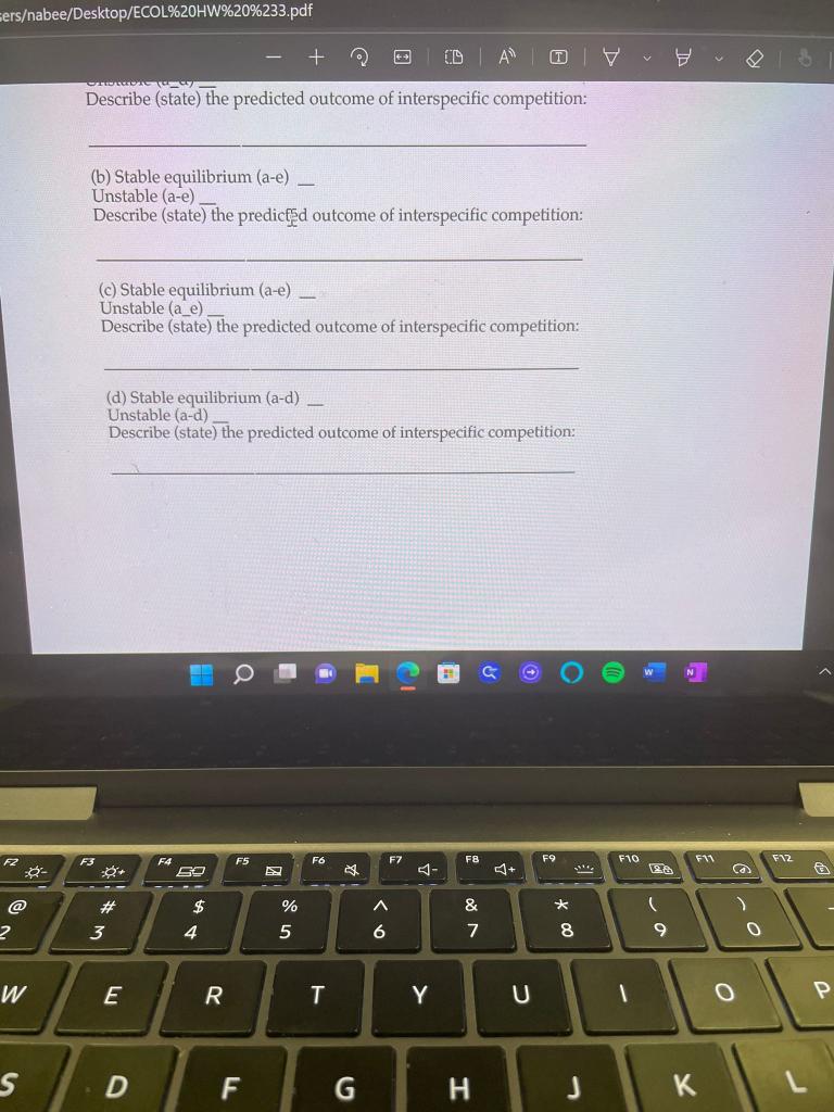 1. Interspecific Competition: Graphs showing the zero | Chegg.com