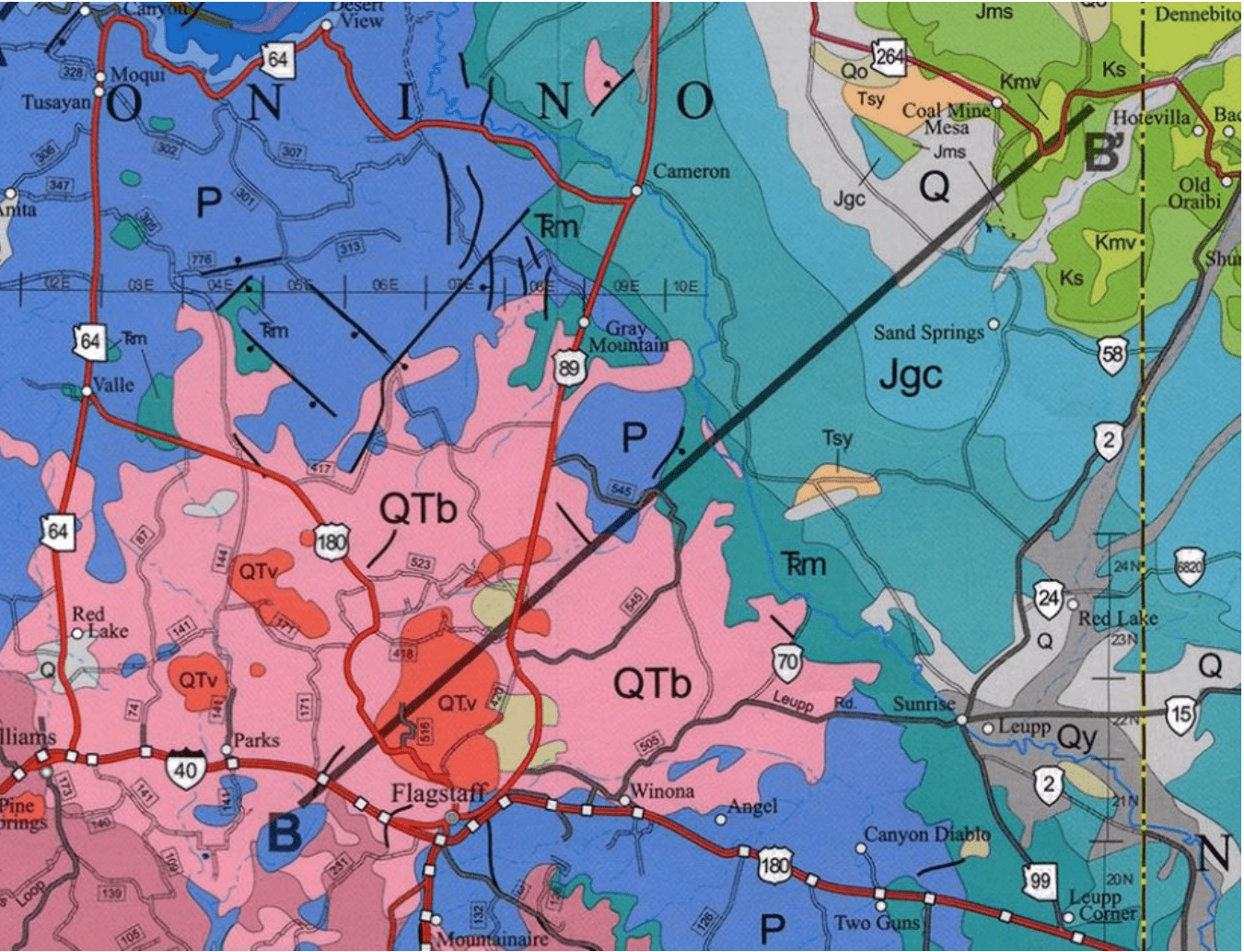 Solved The area around Flagstaff (cross section B-B'): Group | Chegg.com