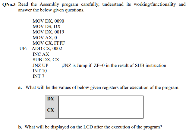 Solved QNo.3 Read the Assembly program carefully, understand | Chegg.com