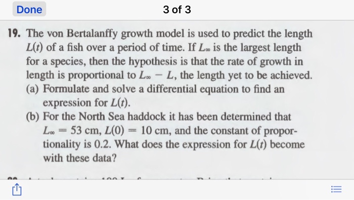 Solved The von Bertalanffy growth model is used to predict | Chegg.com