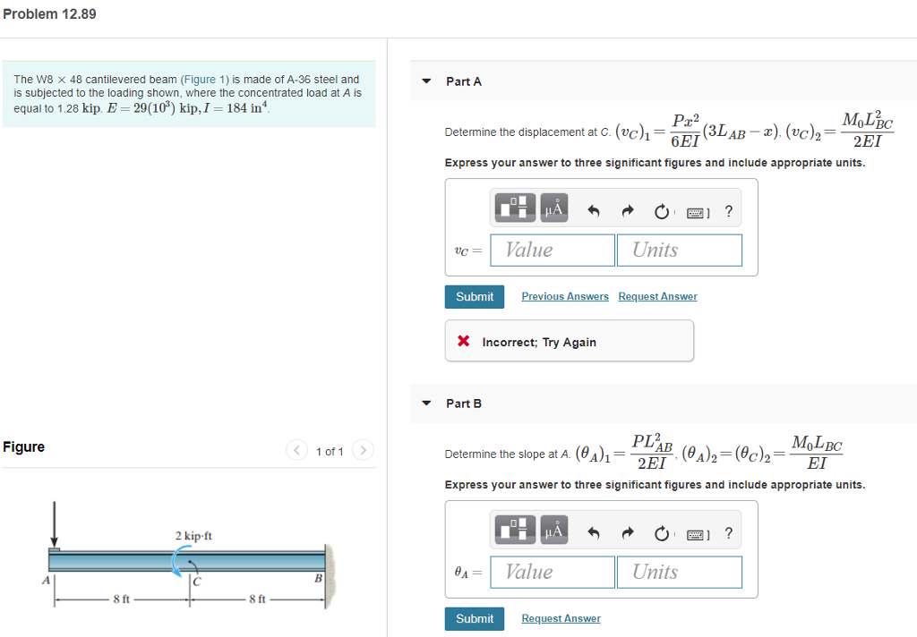 Solved Problem 12.89 The W8 x 48 cantilevered beam (Figure | Chegg.com