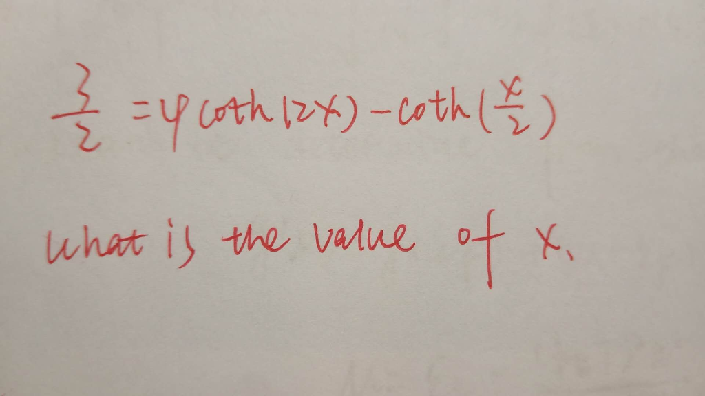 Solved nyn = 4 coth 12X) - Coth (²) 4 What is the value 어 X | Chegg.com