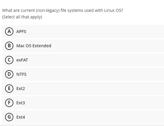 Solved What are current (non-legacy) file systems used with | Chegg.com