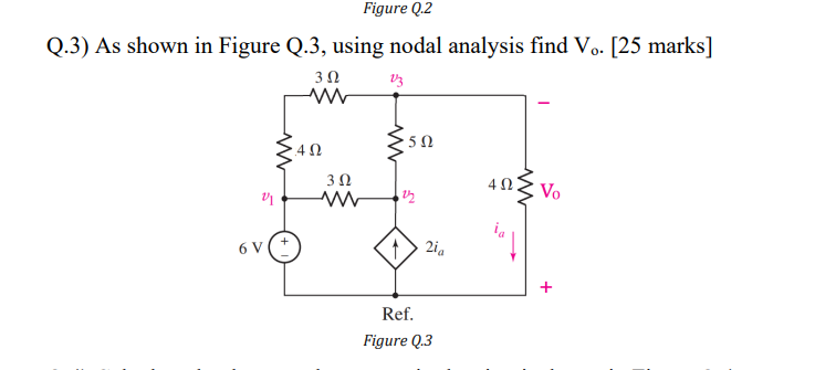 Solved Figure Q.2 Q.3) As shown in Figure Q.3, using nodal | Chegg.com