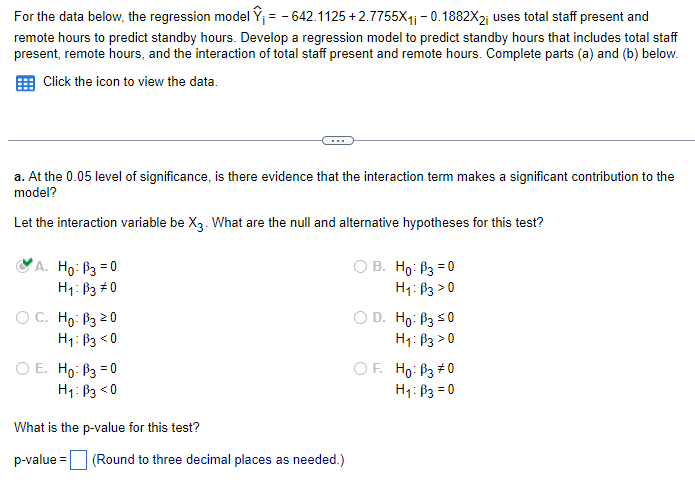 Solved For the data below, the regression model | Chegg.com