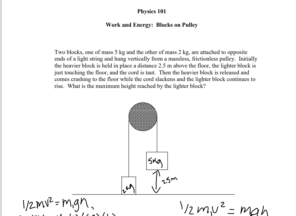 Solved Physics 101 Work and Energy: Blocks on Pulley Two | Chegg.com