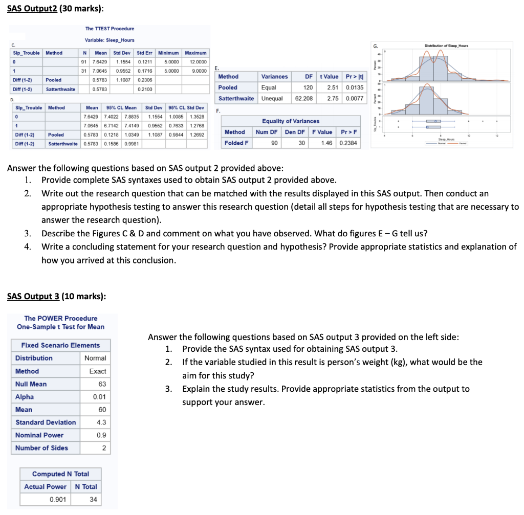 SAS Output2 (30 marks): The TTEST Procedure Variable: | Chegg.com