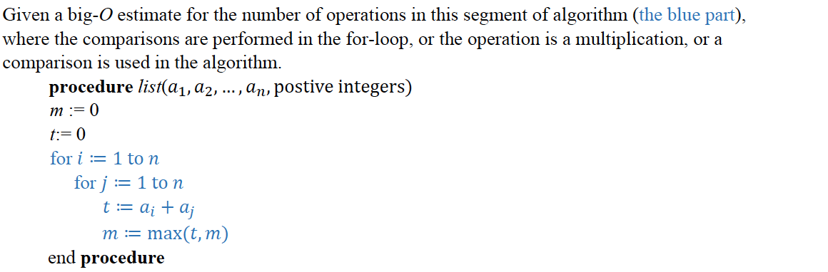 Solved Given a big-O estimate for the number of operations | Chegg.com