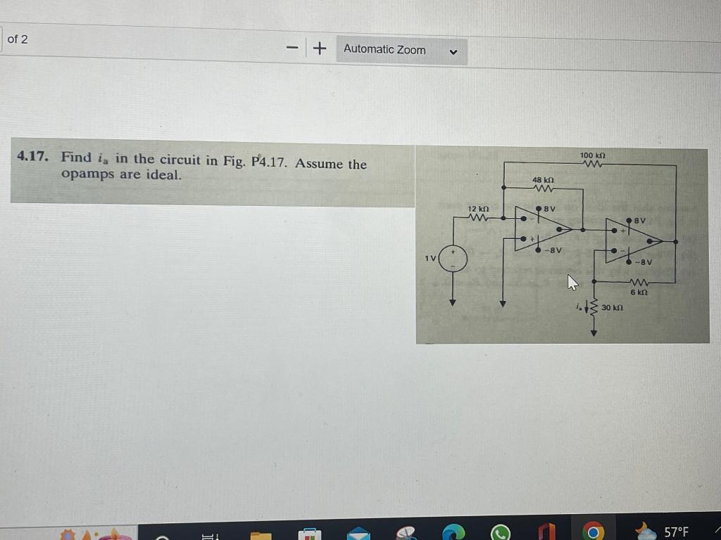 [Solved]: 4.17. Find ( i_{a} ) in the circuit in Fig. P4