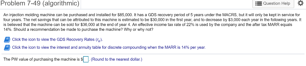 Solved Problem 7-49 (algorithmic) Question Help * An | Chegg.com