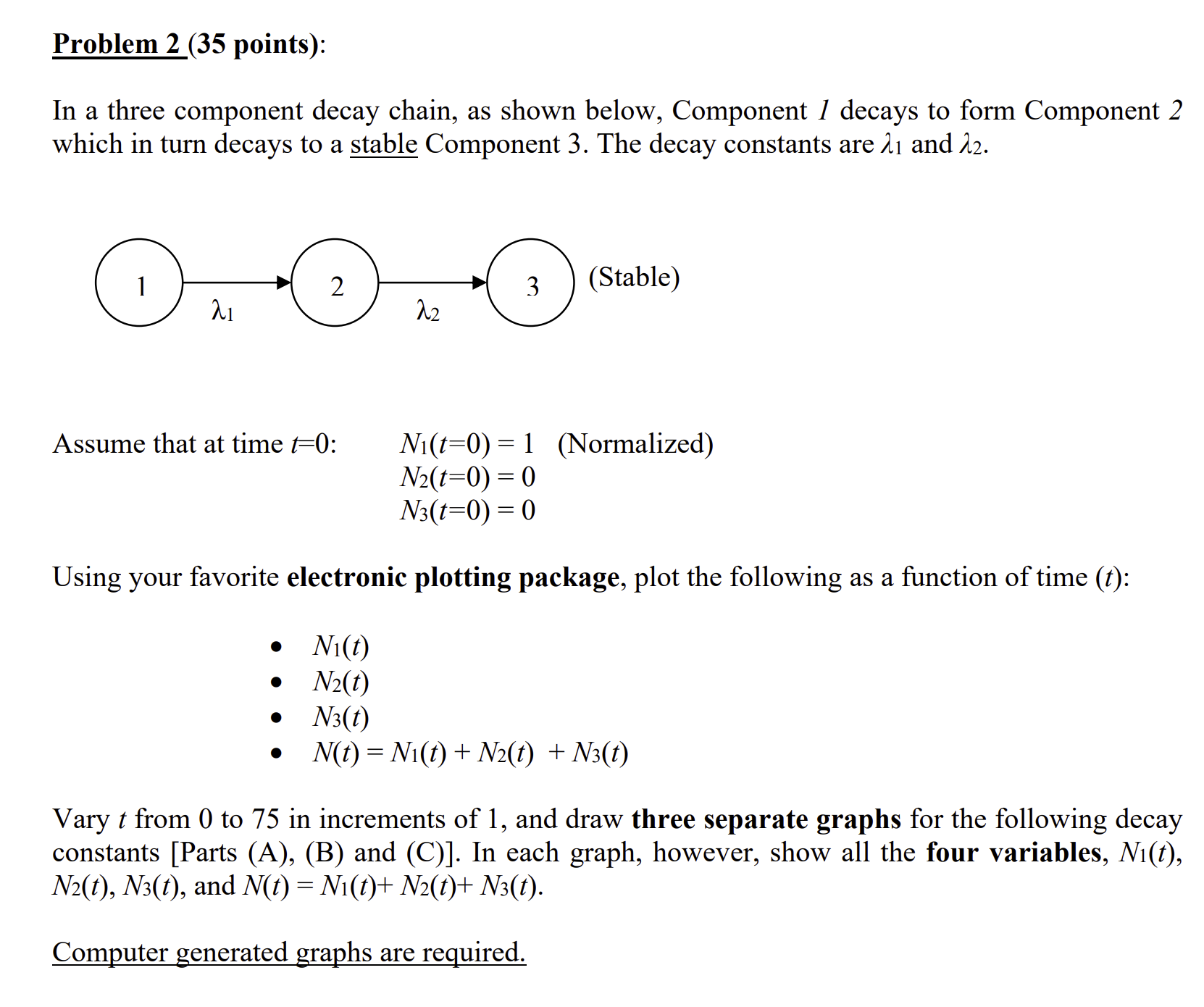 Solved In a three component decay chain, as shown below, | Chegg.com