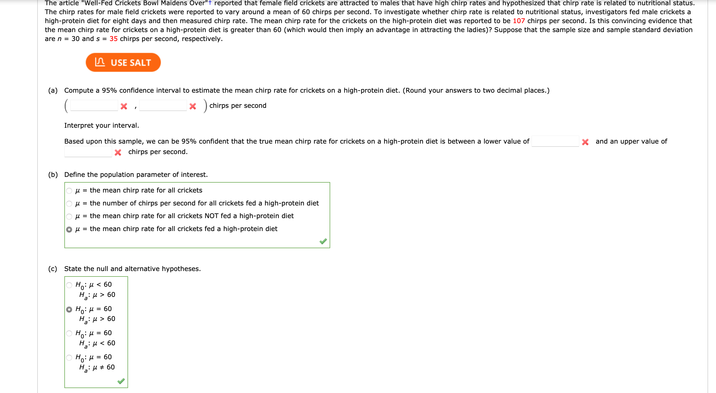 Solved are n=30 ﻿and s=35 ﻿chirps per second, | Chegg.com