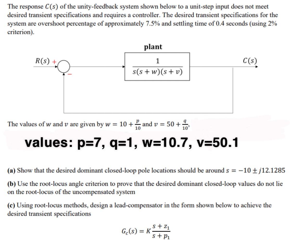 Solved The response C(s) of the unity-feedback system shown | Chegg.com