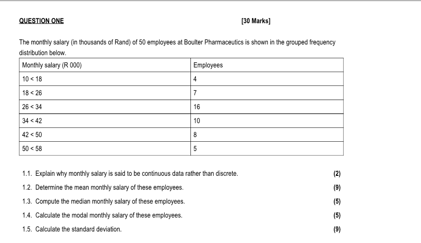 Solved QUESTION ONE[30 ﻿Marks]The monthly salary (in | Chegg.com