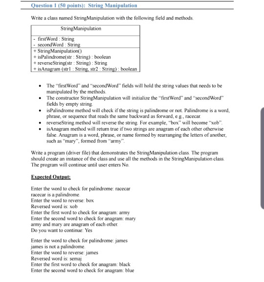Solved Question 1 (50 points): String Manipulation Write a | Chegg.com