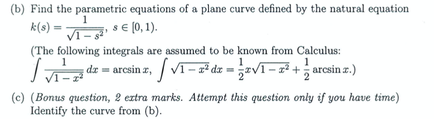 Solved (b) Find the parametric equations of a plane curve | Chegg.com