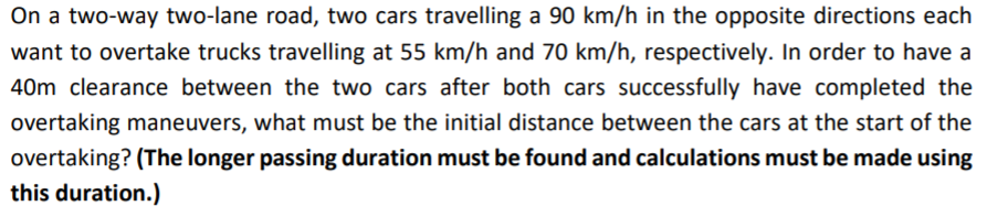 Solved On a two-way two-lane road, two cars travelling a 90 | Chegg.com