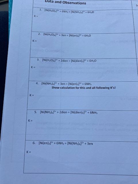 Solved 1. [Ni{H2O6]2++6NH3=[Ni{NH3]6]2++6H2O k= 2. | Chegg.com
