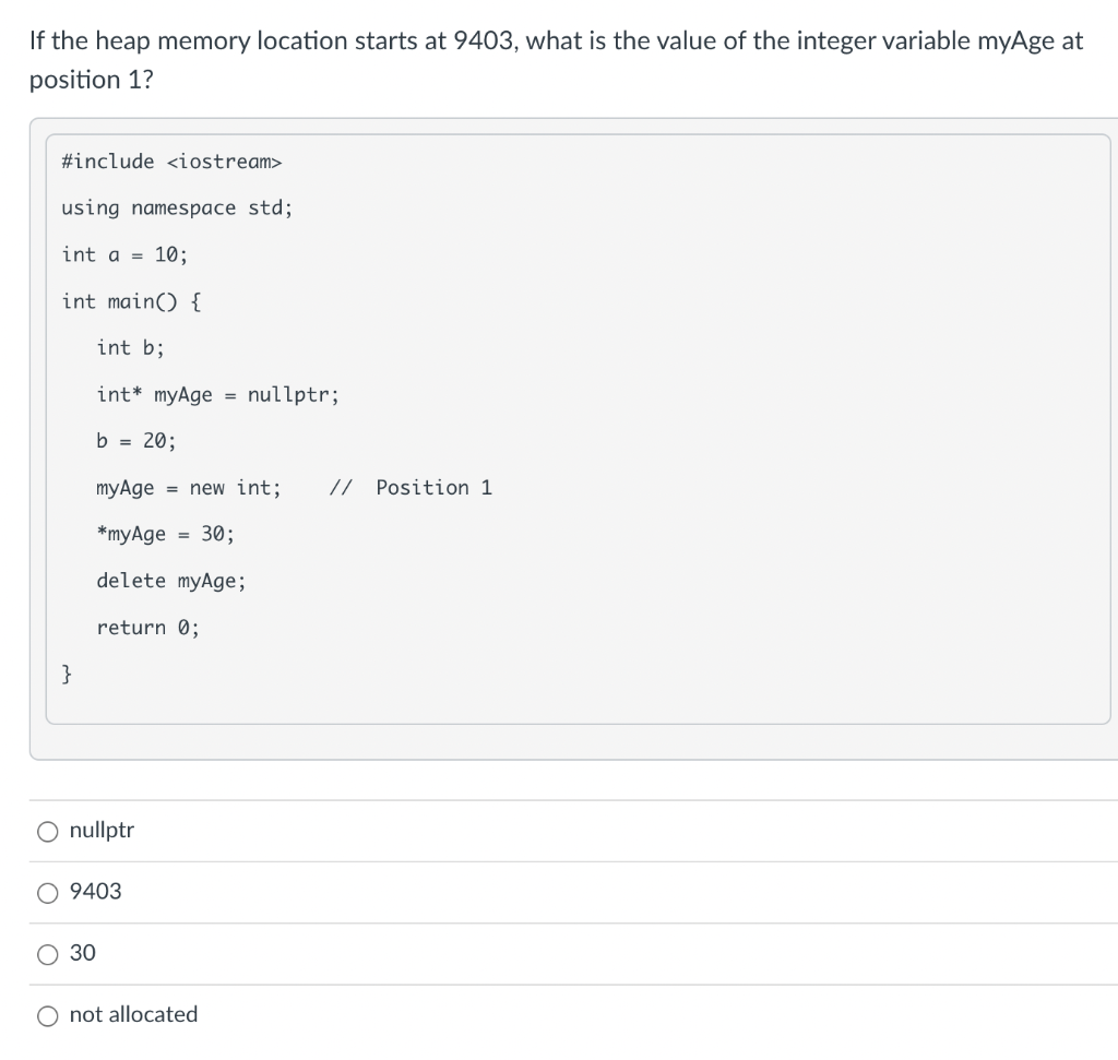 Solved If the heap memory location starts at 9403, what is | Chegg.com