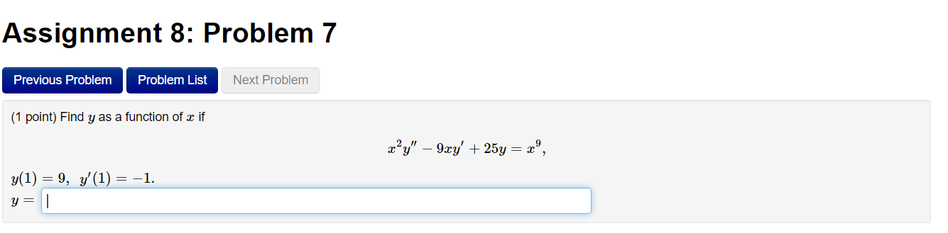 Solved (1 point) Find y as a function of x if | Chegg.com