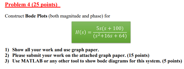 Solved Construct Bode Plots (both magnitude and phase) for | Chegg.com