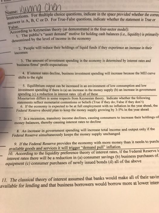 Solved According to Keynesian theory (as demonstrated in the | Chegg.com