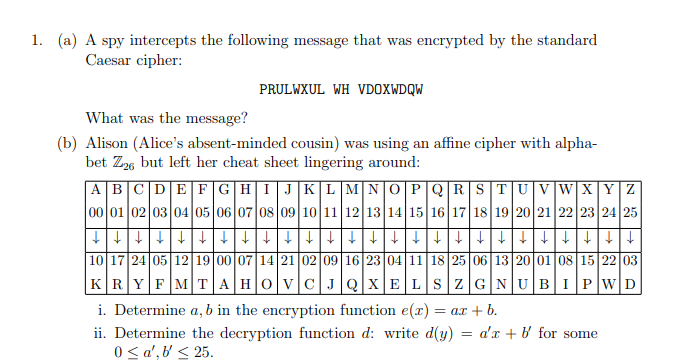 Solved 1. (a) A spy intercepts the following message that | Chegg.com