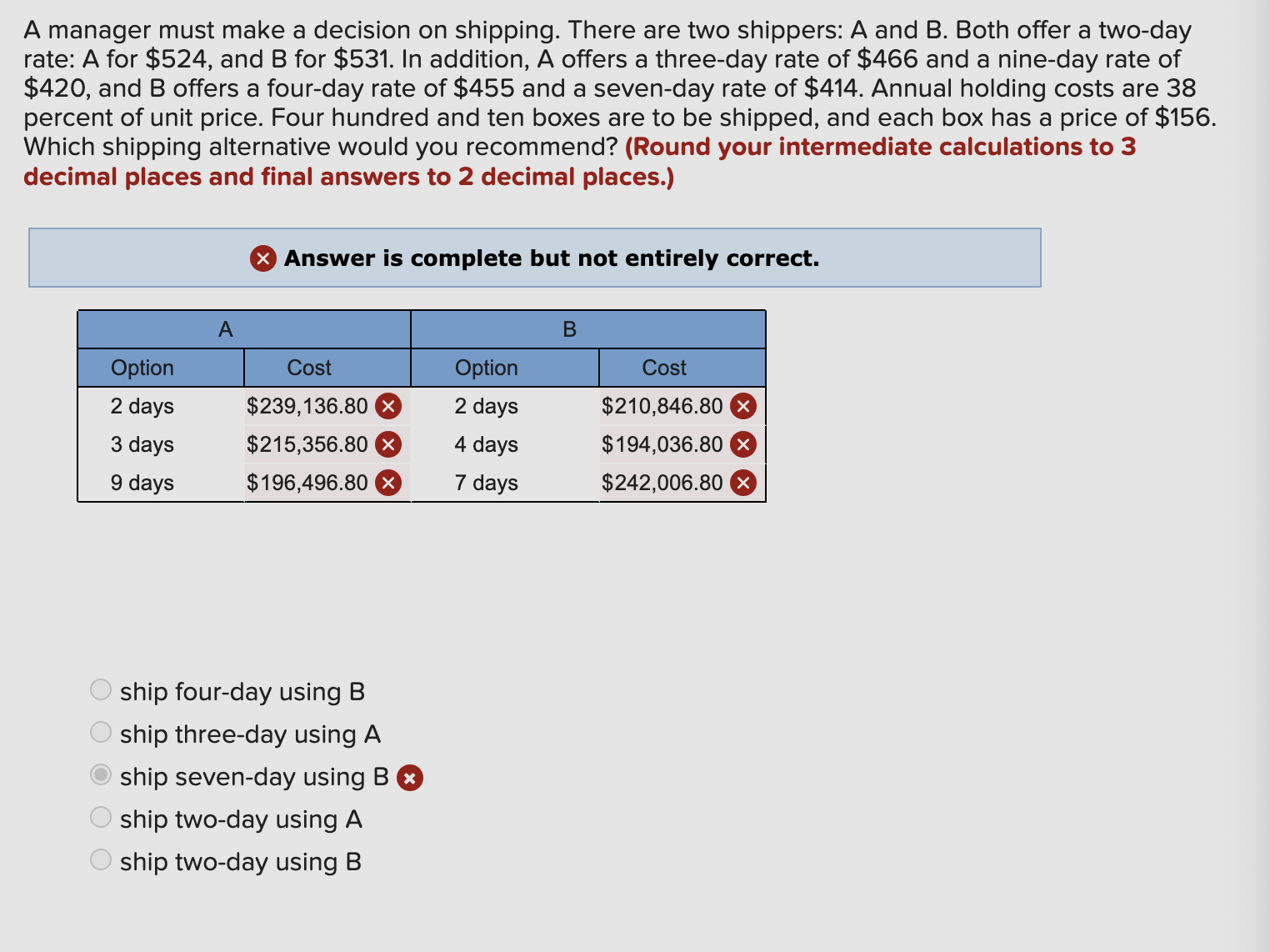 Solved A manager must make a decision on shipping. There are | Chegg.com