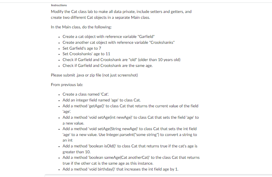 Solved Instructions Modify the Cat class lab to make all | Chegg.com